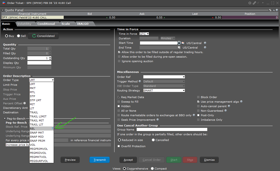 IBKR Conditional REL Stoploss Order